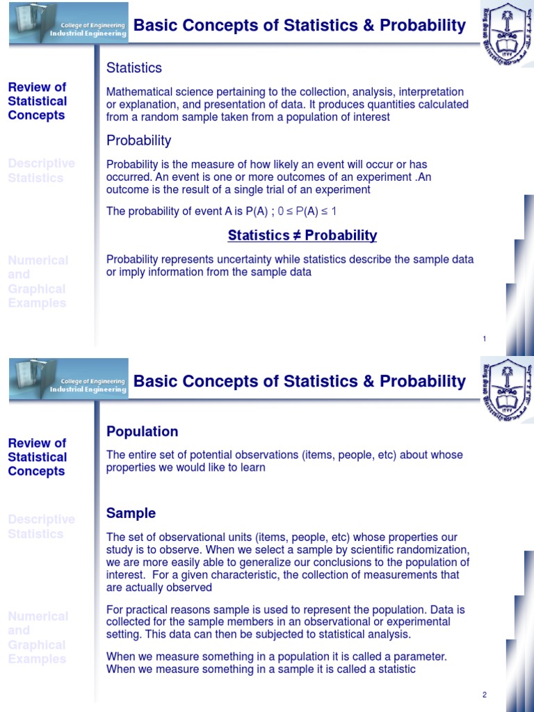 Class 03 - Basic Concepts of Statistics and Probability (1 of 2) | PDF ...