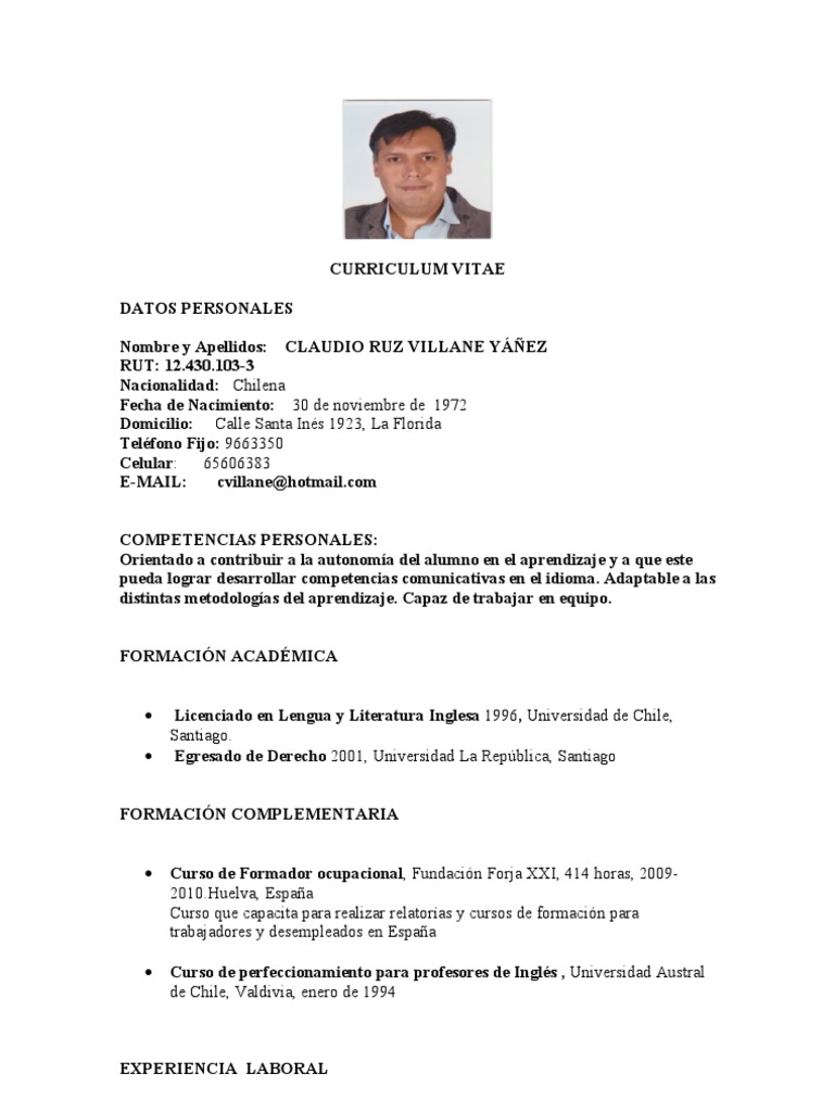 Curriculum Claudio Ruz Villane Yáñez Chile | PDF | Chile | Reino Unido