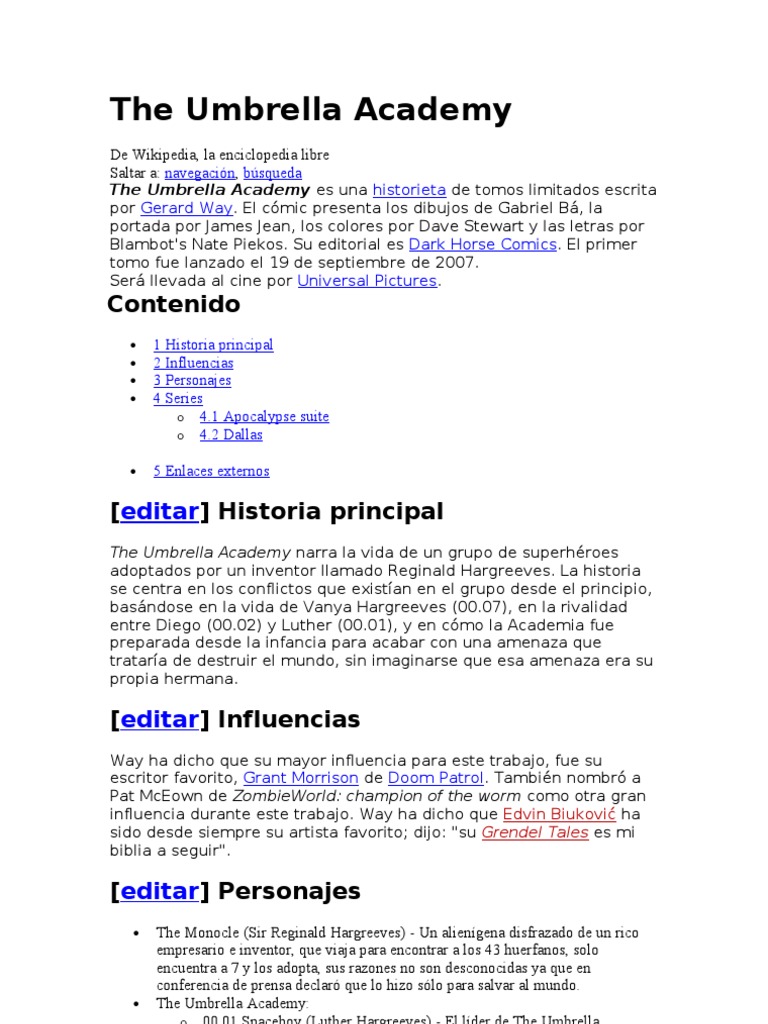 Historia de The Umbrella Academy | PDF | Cómics | Ocio