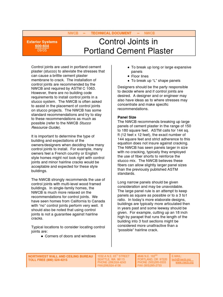 Why To Provide Control Joints in Cement Plaster | PDF | Building ...