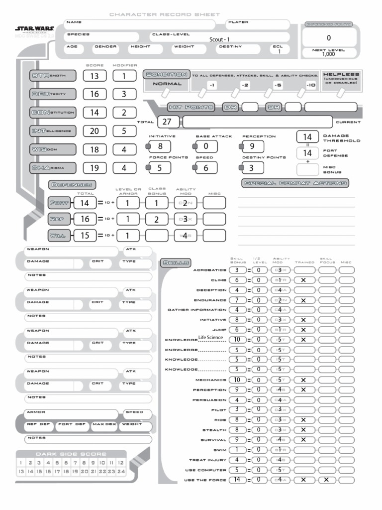 Star Wars Saga Ship Sheet