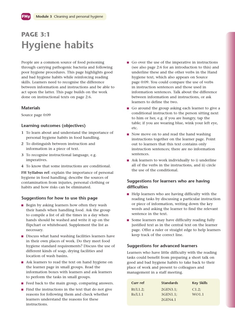 Food Hygiene Module 3 - Cleaning and Personal Hygiene PDF | PDF ...