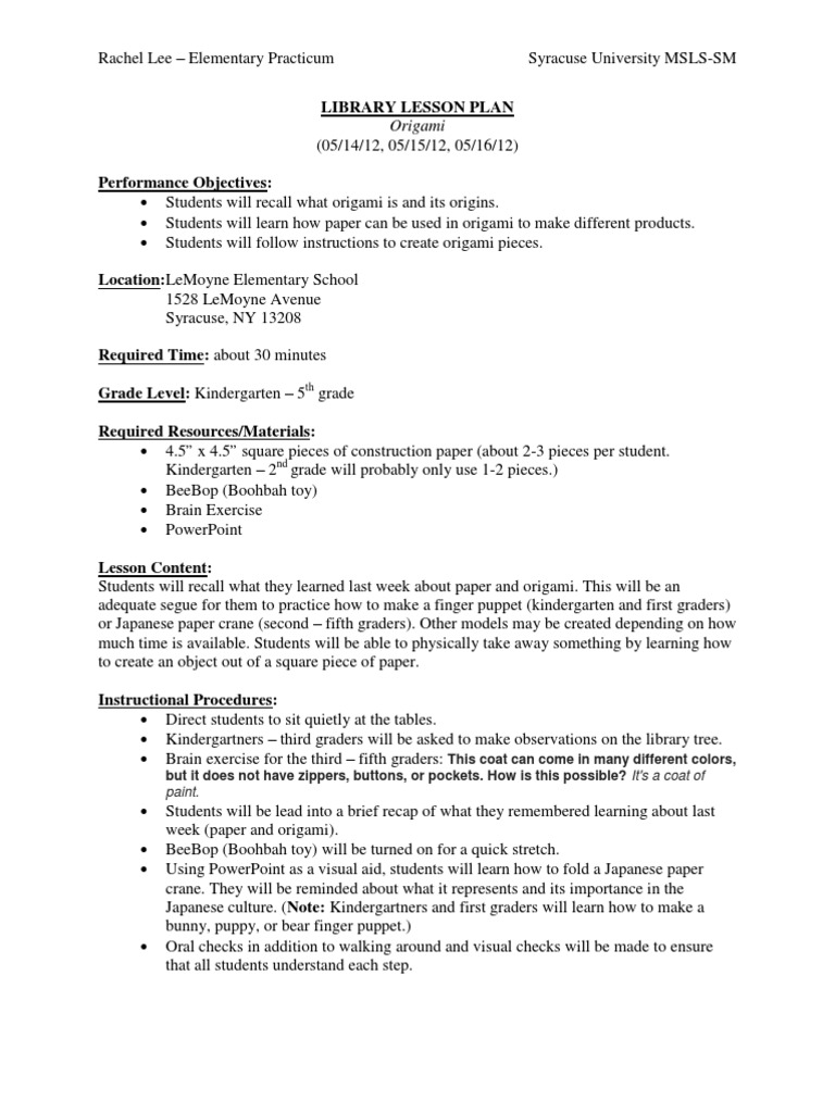 Origami Lesson | PDF | Origami | Reading Comprehension