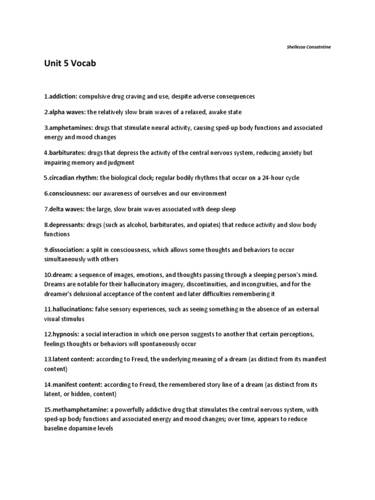 Myers Ap Psychology Unit 5 Vocab | PDF | Rapid Eye Movement Sleep | Sleep