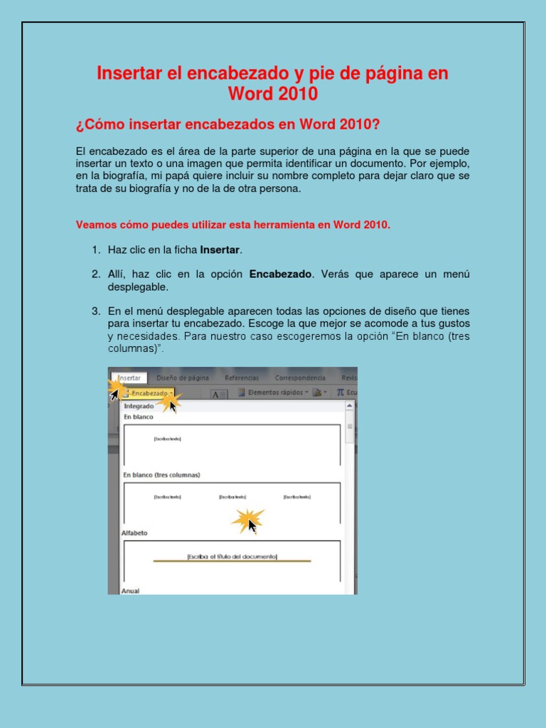 Insertar El Encabezado y Pie de Pagina en Word 2010 | PDF | Point and Click | Microsoft Word