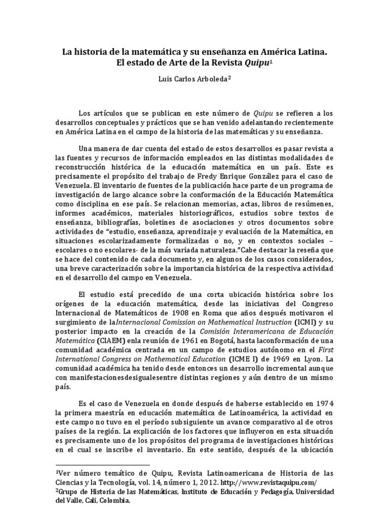 La Historia de Las Matematicas y Su Enseñanza en America Latina | PDF ...