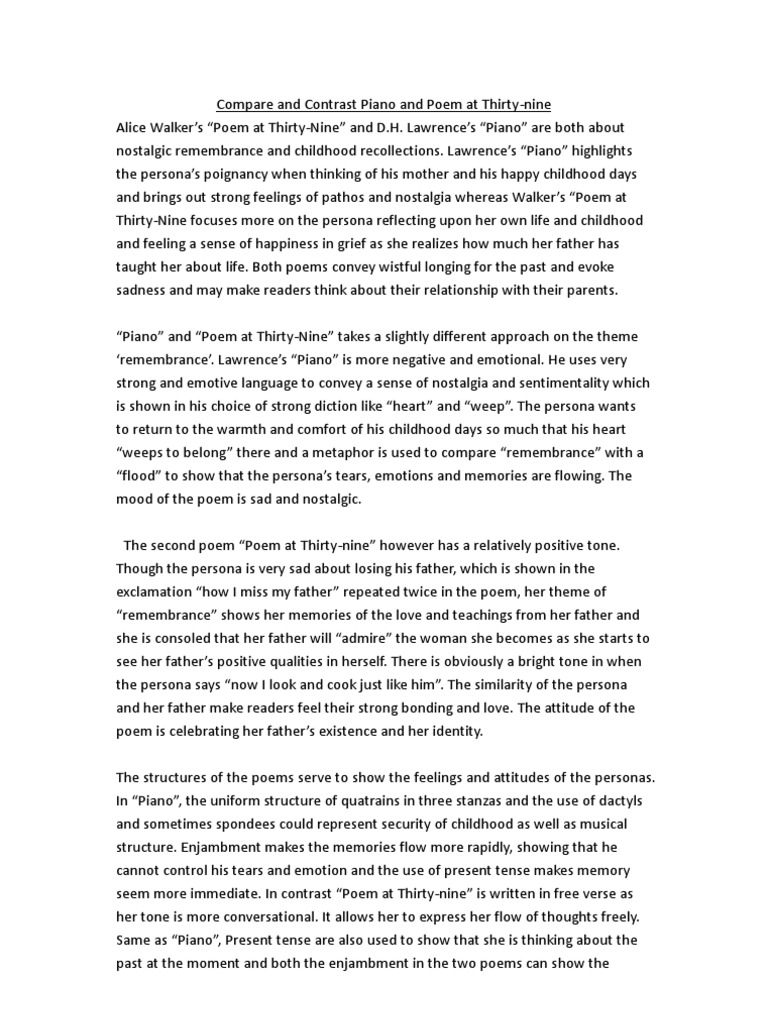Compare and Contrast Piano and Poem at Thirty | PDF | Nostalgia | Poetry