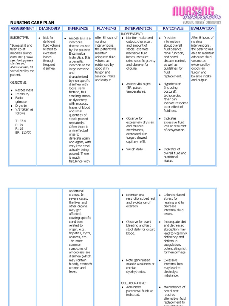 NursingCrib.com Nursing Care Plan Amoebiasis | Diarrhea | Medical ...