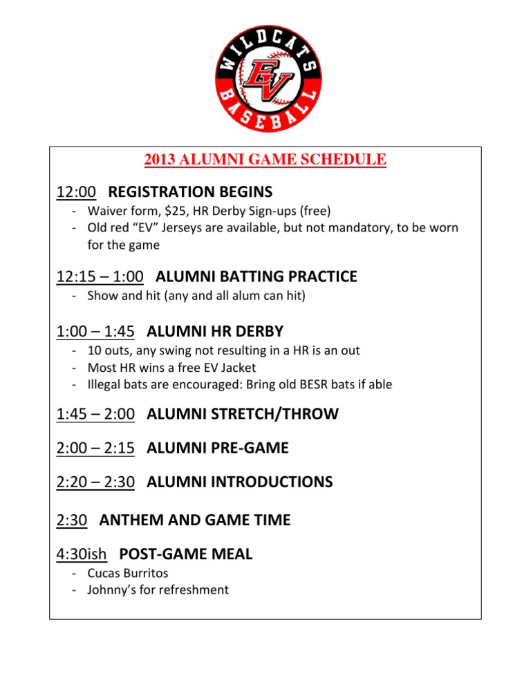 2013 Alumni Game Schedule and Events | PDF