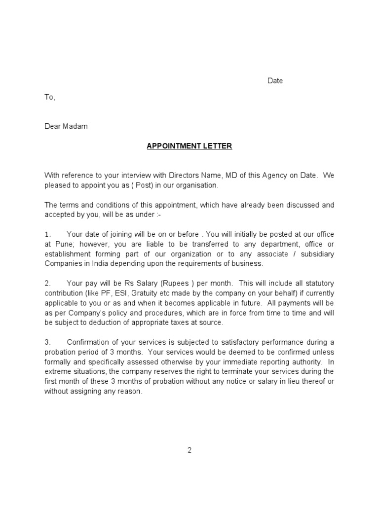 Appointment Letter Format | Salary | Public Law