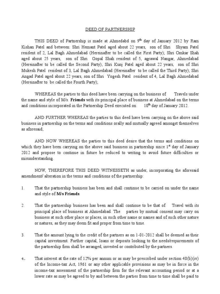 Deed Of Partnership | Partnership | Debits And Credits | Free 30-day ...