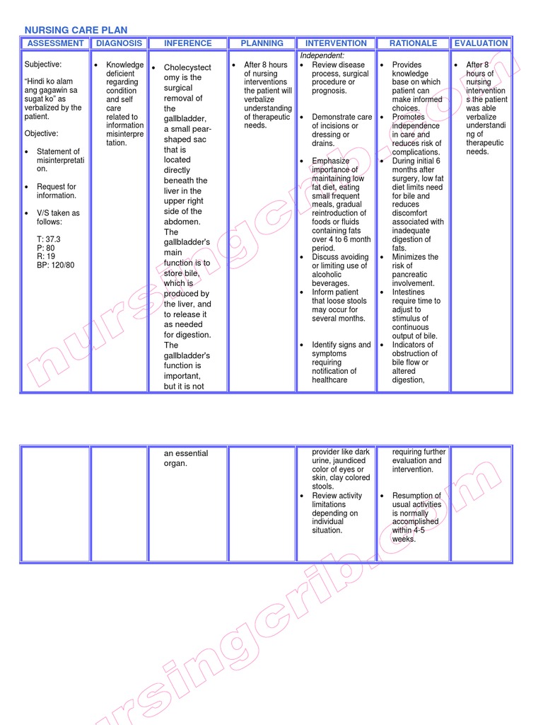 Nursingcribcom Nursing Care Plan Cholelithiasis Cholelithiasis And