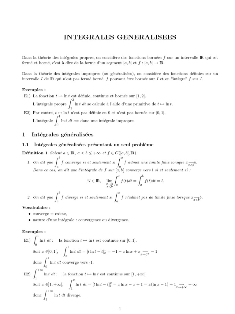 Intégrales généralisées : théorie et exemples | PDF | Intégral ...