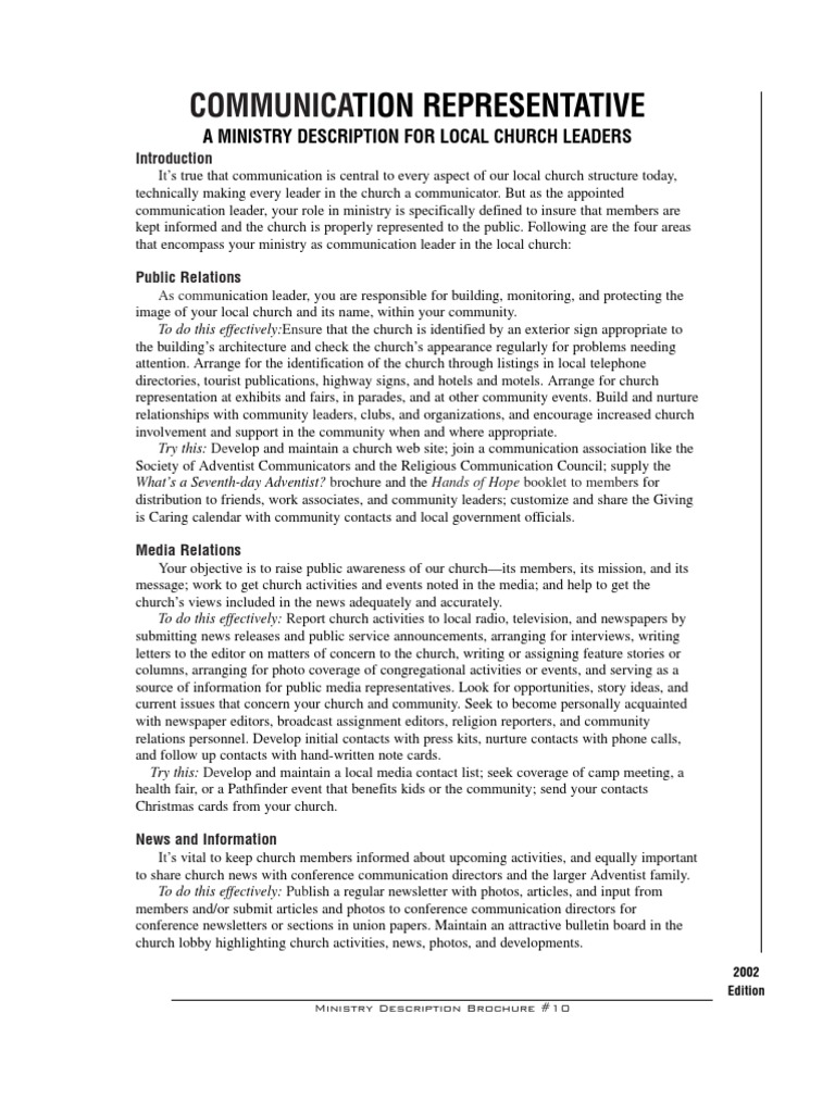 Communication Department | PDF | Seventh Day Adventist Church | News