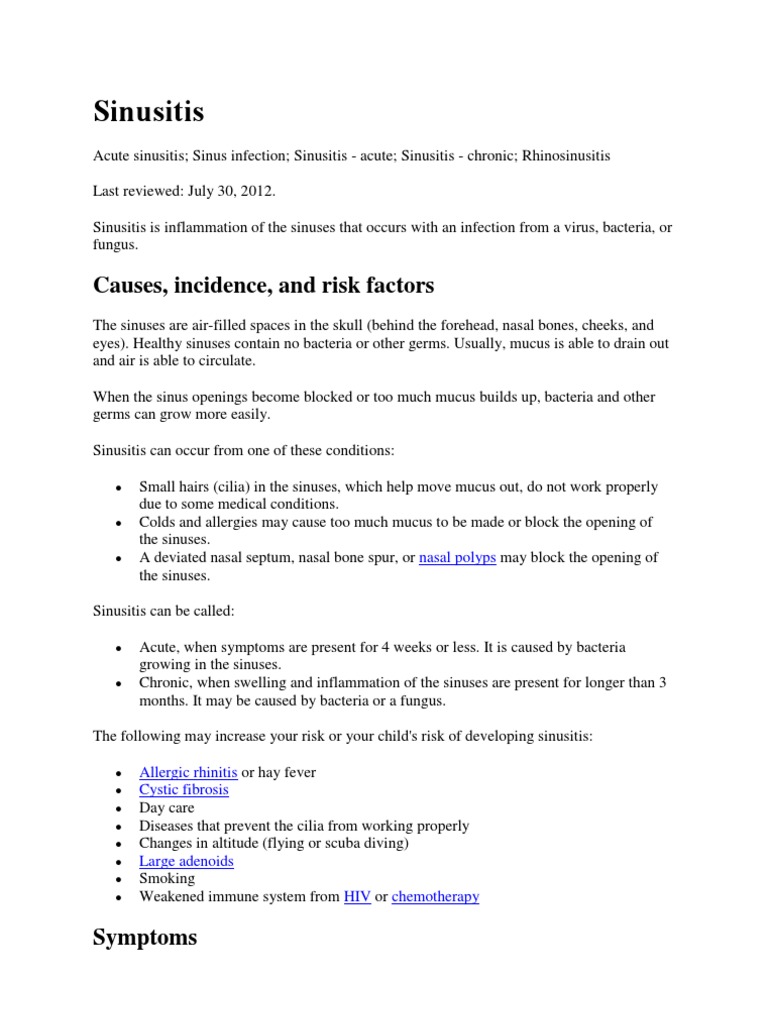 Sinusitis: Causes, Incidence, and Risk Factors | PDF | Common Cold ...