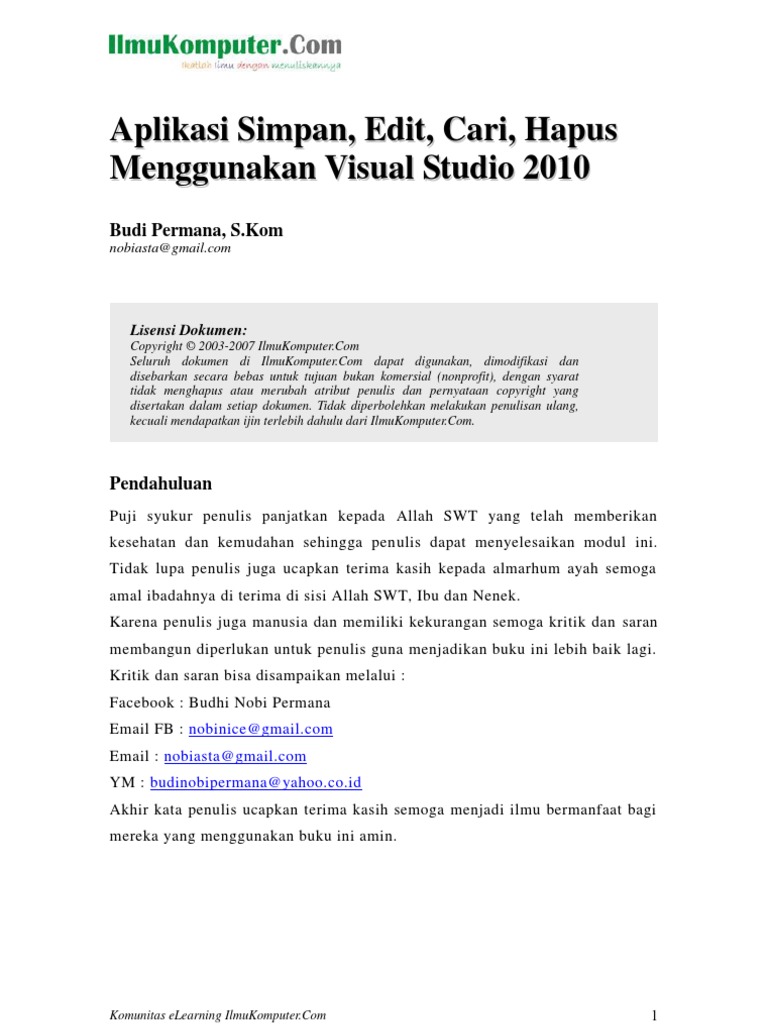 Aplikasi Simpan Edit Cari Hapus Data Dengan Visual Studio 2010 | PDF