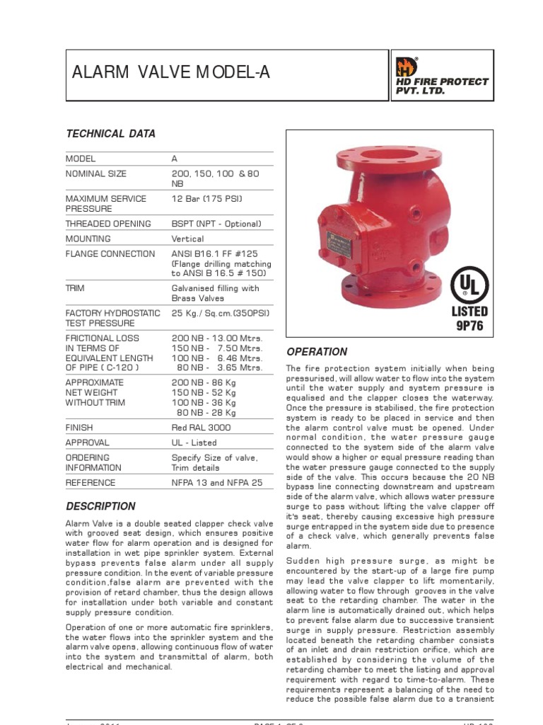 HD 102 Alarm Valve Model a[1] | Fire Sprinkler System | Valve