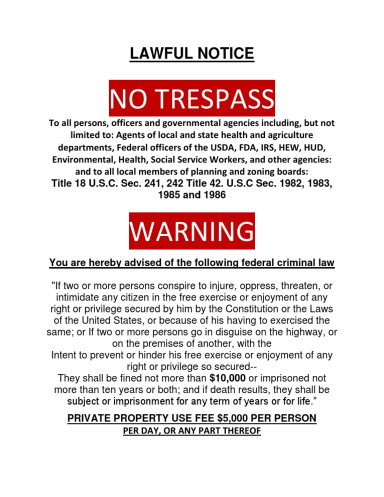 No Trespass Lawful Notice | PDF