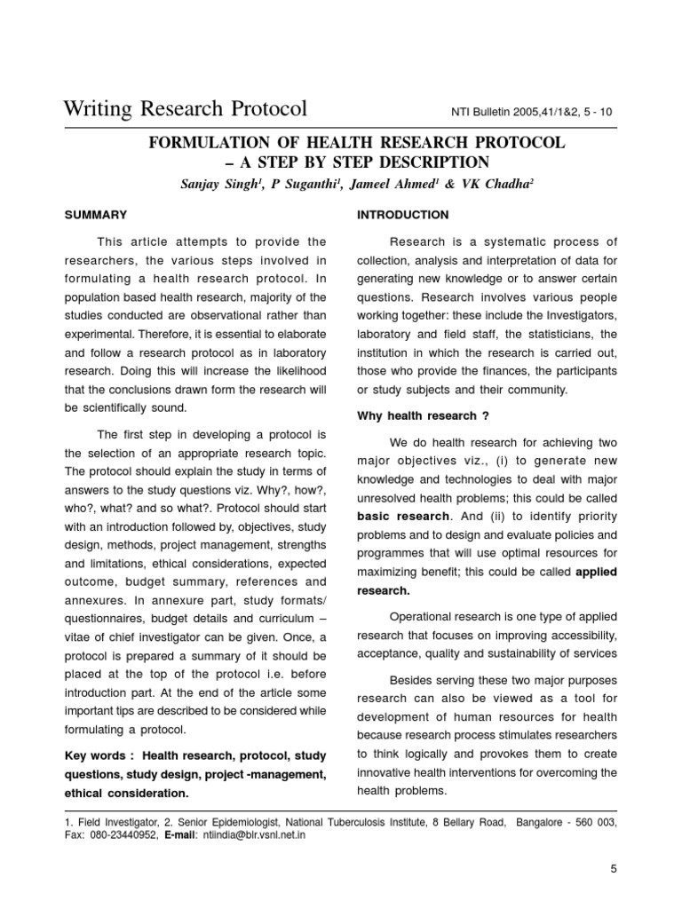 Writing Research Protocol - Formulation of Health Research Protocol - A ...
