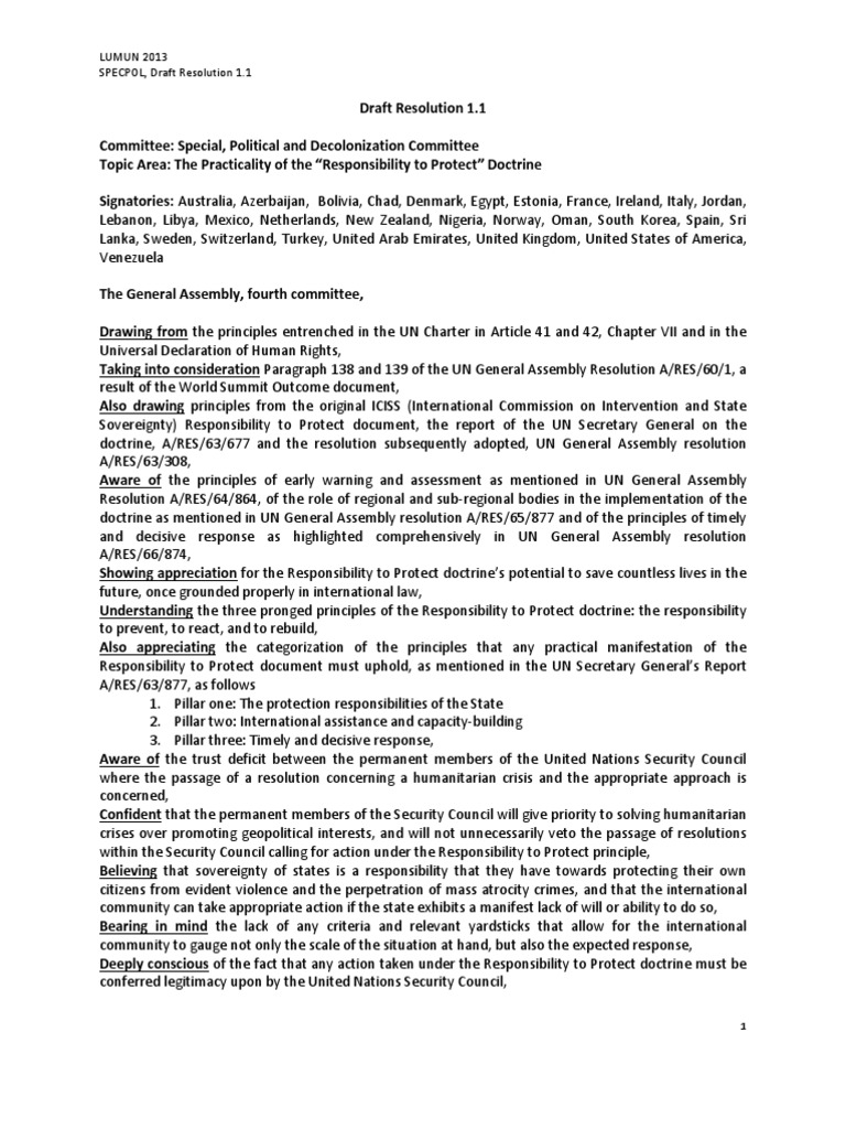 Draft Resolution 1.1 SPECPOL LUMUN 2013 | Responsibility To Protect ...