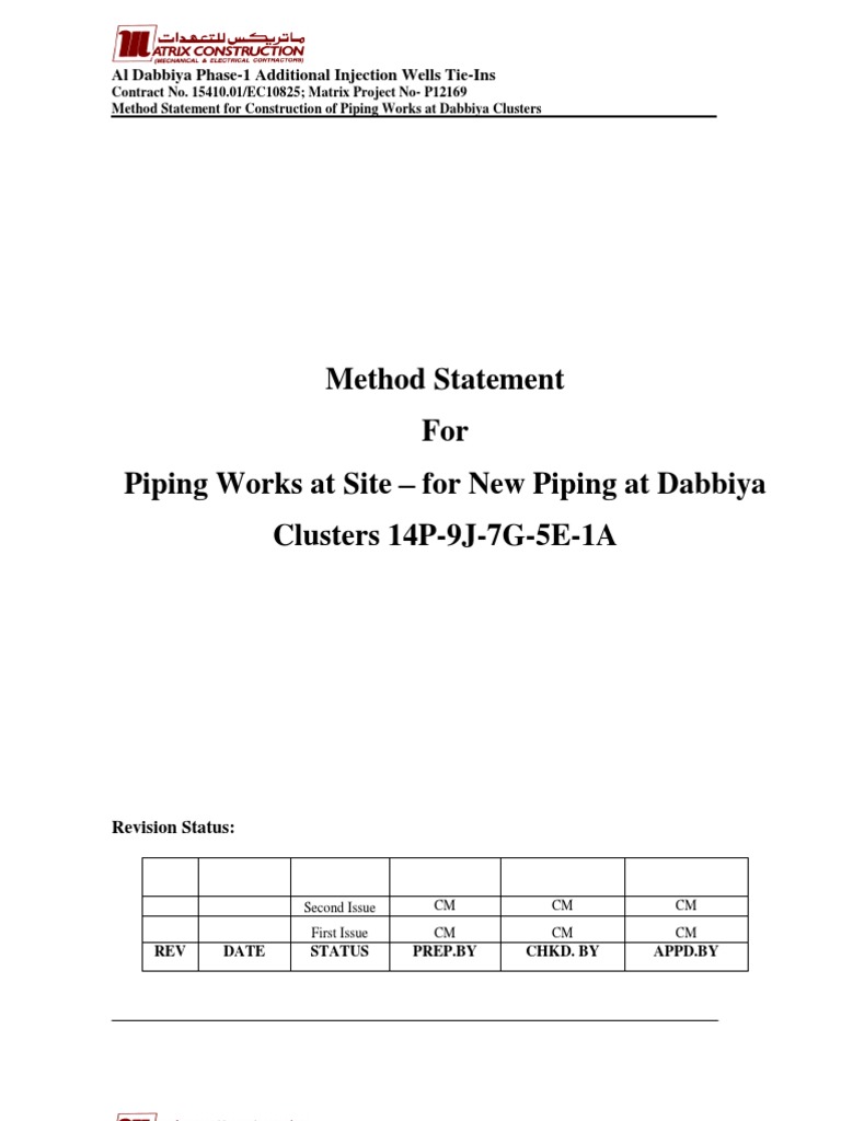 Dabbiya Injection Wells Piping Method Statement | PDF | Pipe (Fluid ...