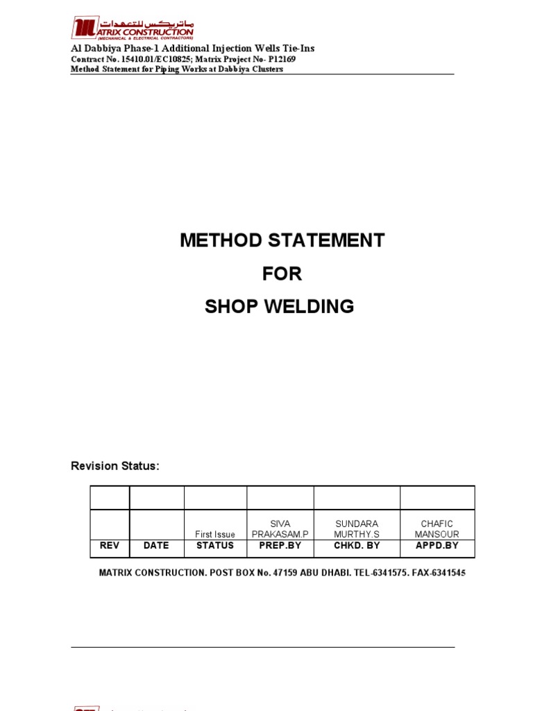 Method Statement-Welding of Piping Dabbaiya | PDF | Welding | Construction
