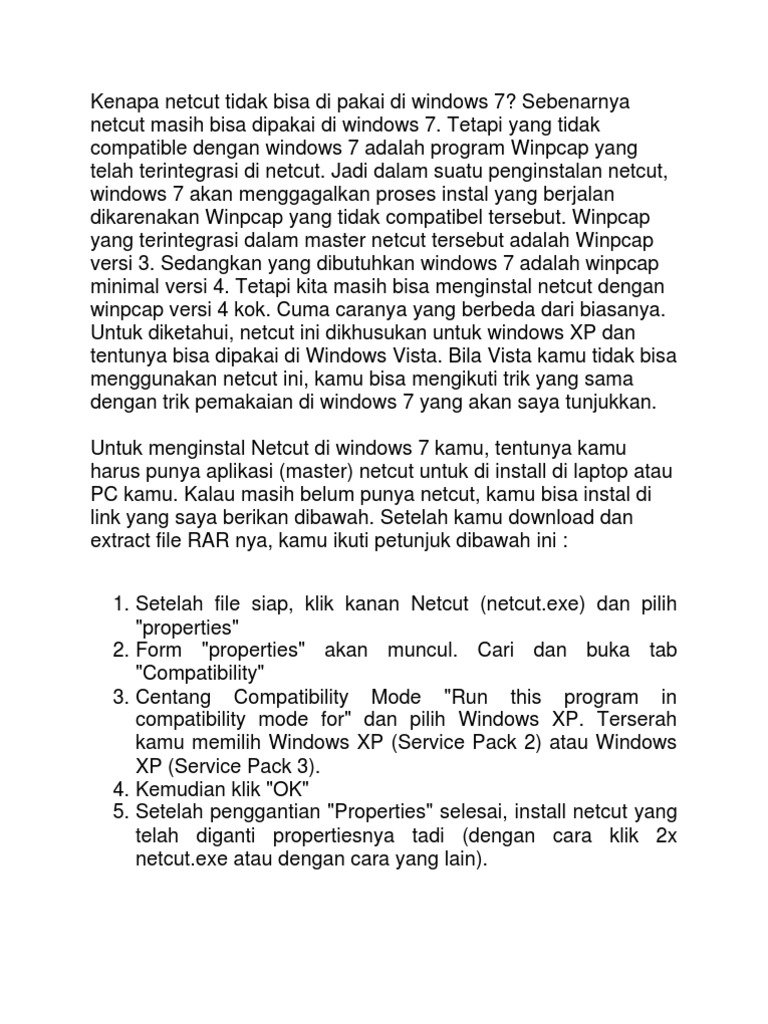 Kenapa Netcut Tidak Bisa Di Pakai Di Windows 7 | PDF