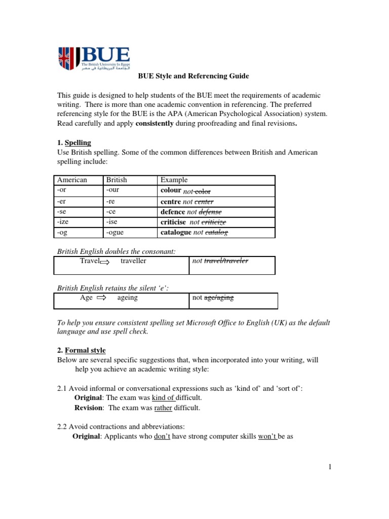 BUE Style and Referencing Guide | PDF | American Psychological ...