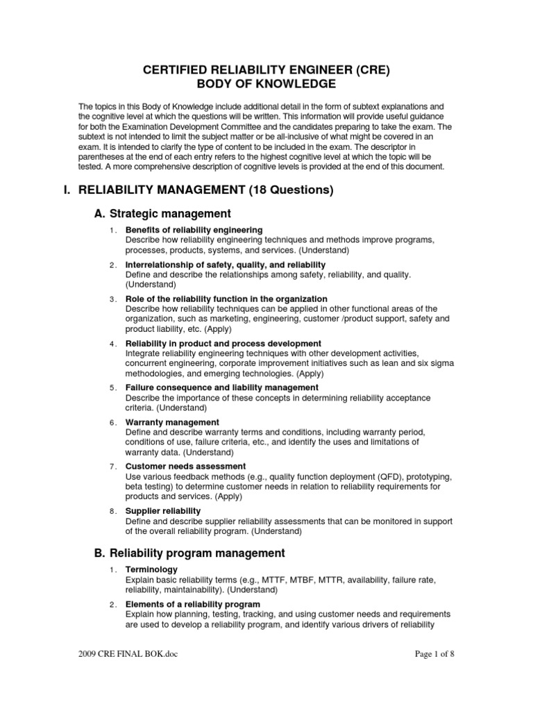 Cre, Asq Cre | PDF | Reliability Engineering | Statistics