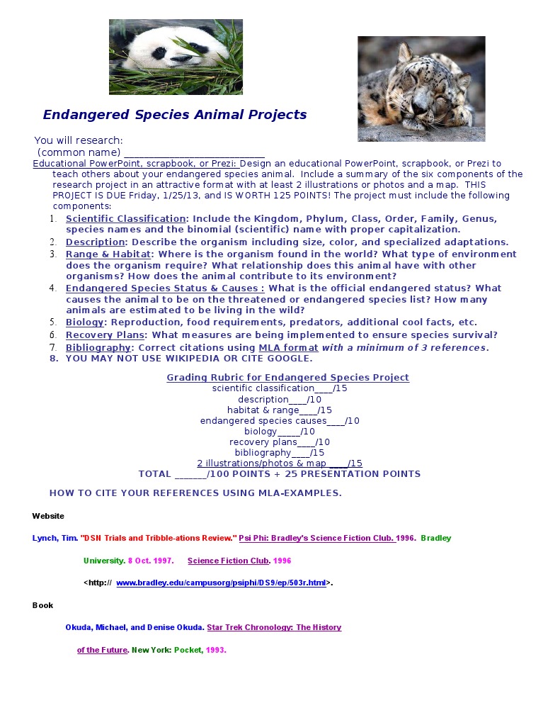 Endangered Species Projects | PDF