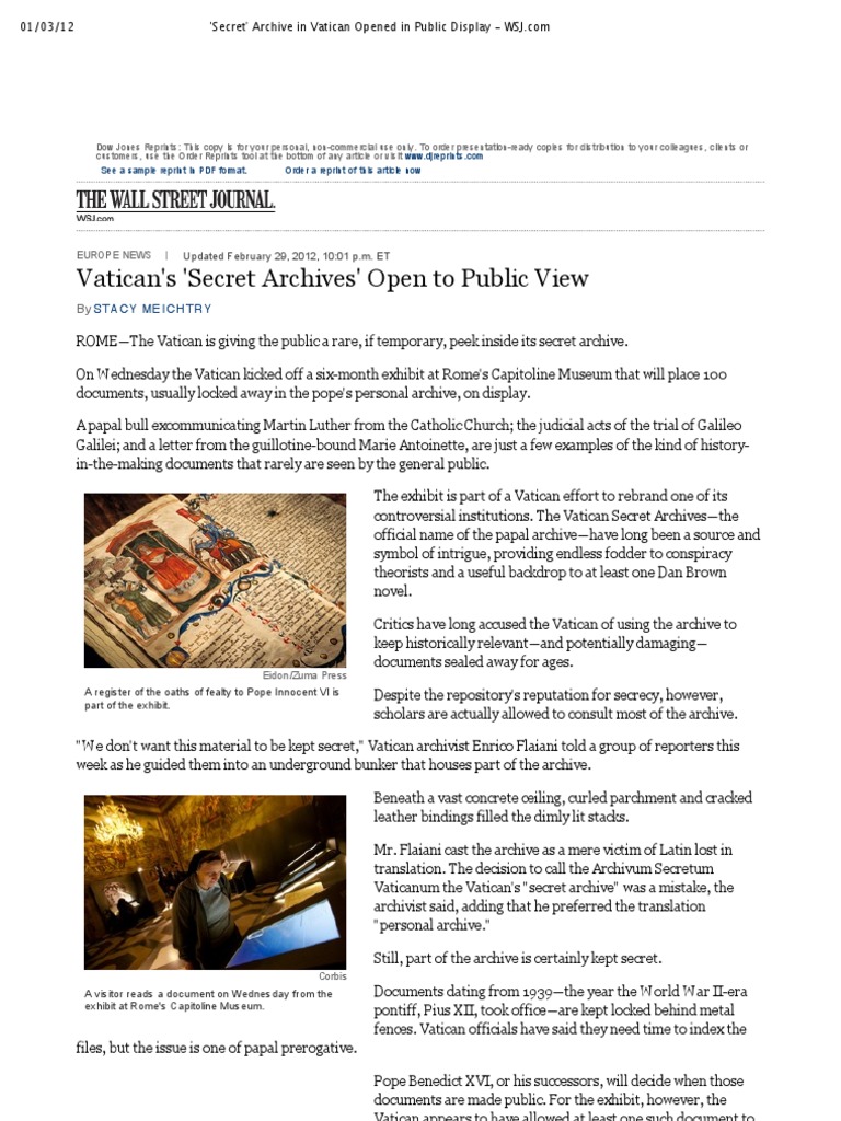 Vatican Secret Archives Exhibit Unveiled | PDF | Archive | Pope