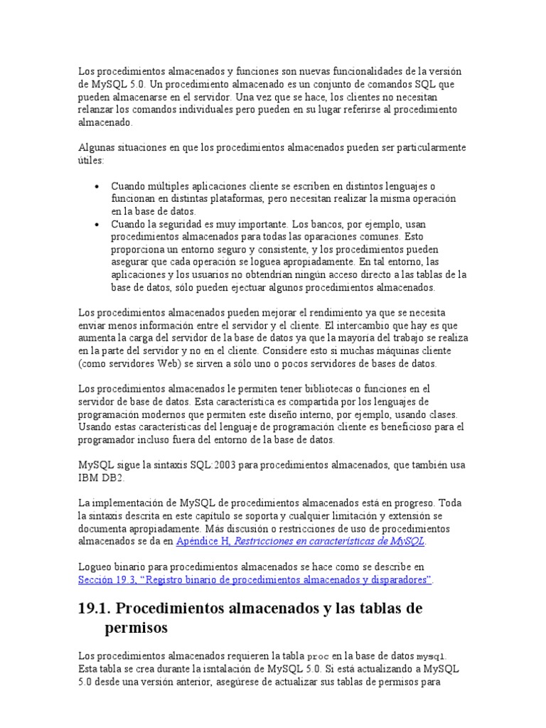 Procedimientos Almacenados y Las Tablas de Permisos | PDF | SQL | Bases ...