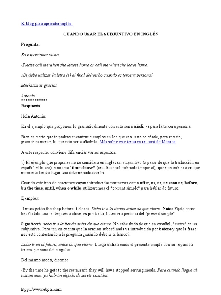 Cómo utilizar correctamente el subjuntivo en inglés y cuándo es ...