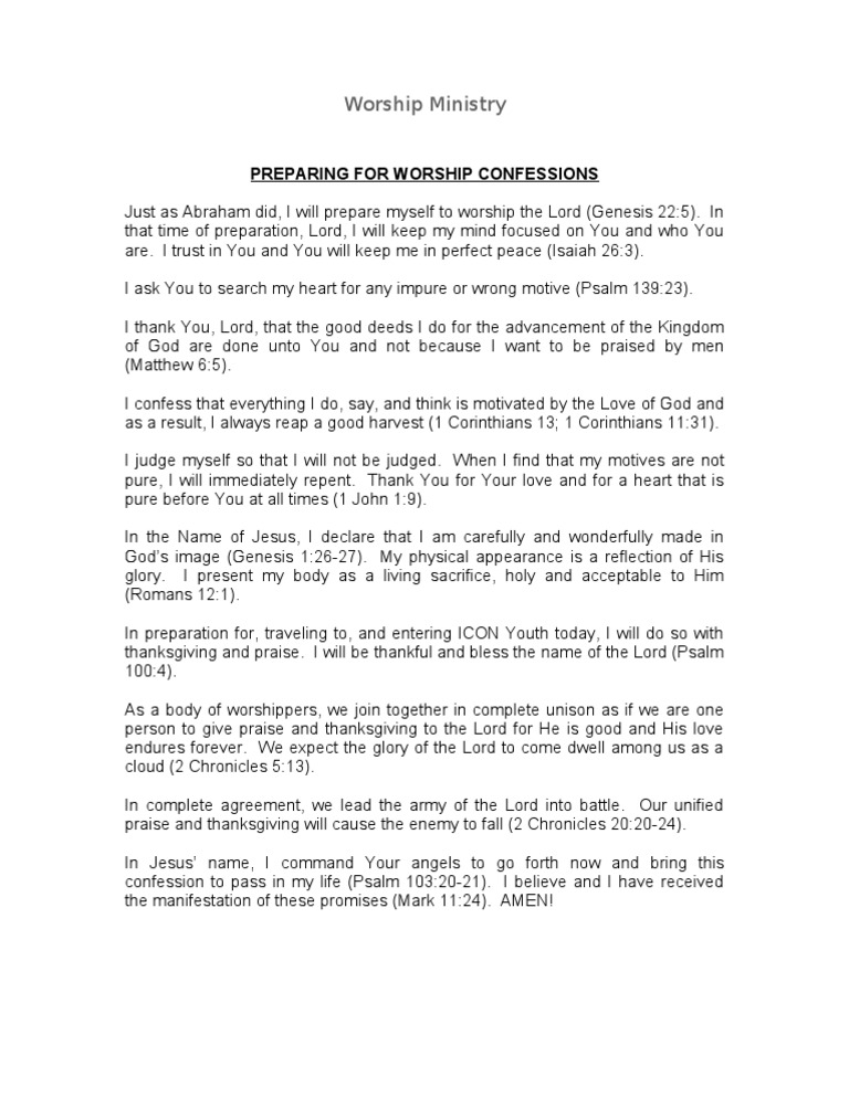 Worship Ministry: Preparing For Worship Confessions | PDF