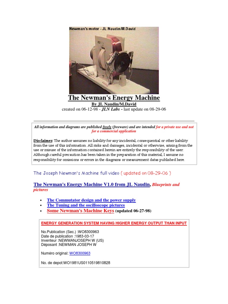 The Newman Motor Plans and Test by JLN 2 | PDF | Inductor | Electric Power