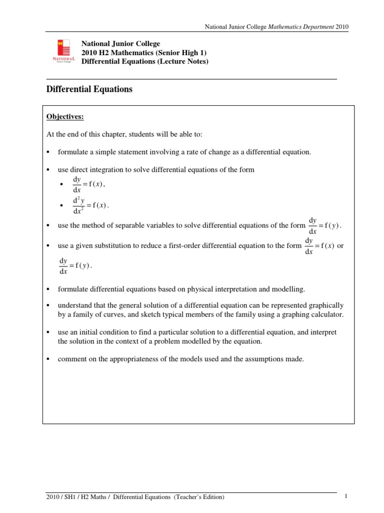 NJC Differential Equation Lecture Notes Teachers Edition | PDF ...