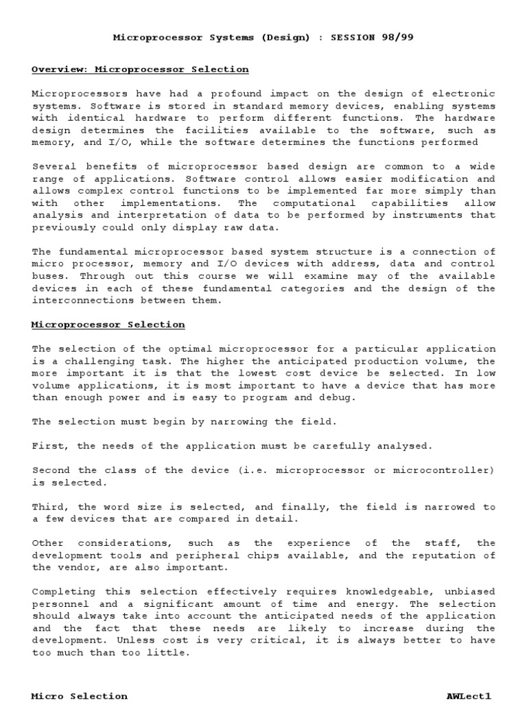 Selection of Microprocessor | PDF | Microprocessor | Central Processing Unit