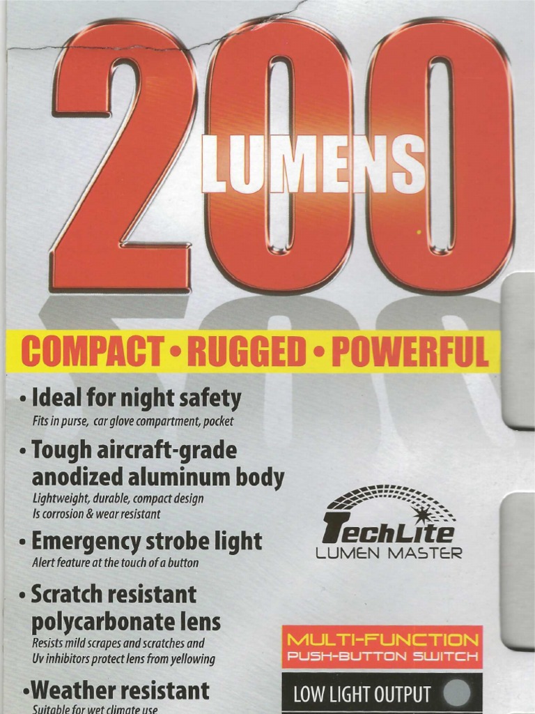 Techlite Lumen Master 200 Lumens Flashlight | PDF | Flashlight | Radio