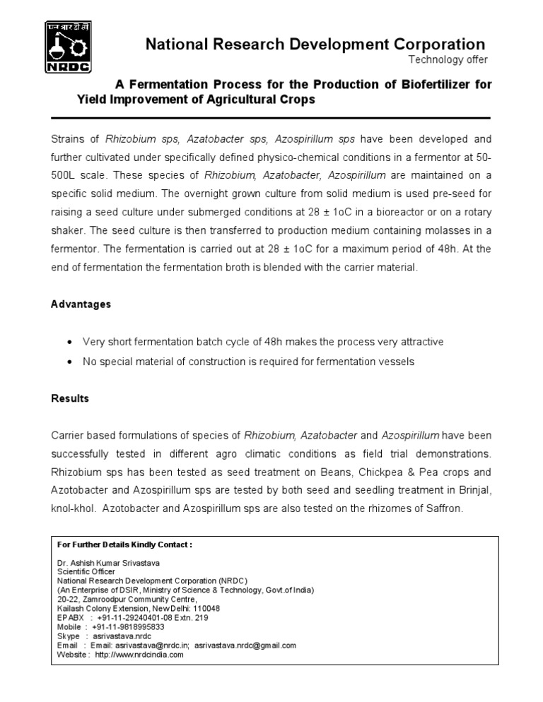 Biofertilizer Production via Fermentation | PDF