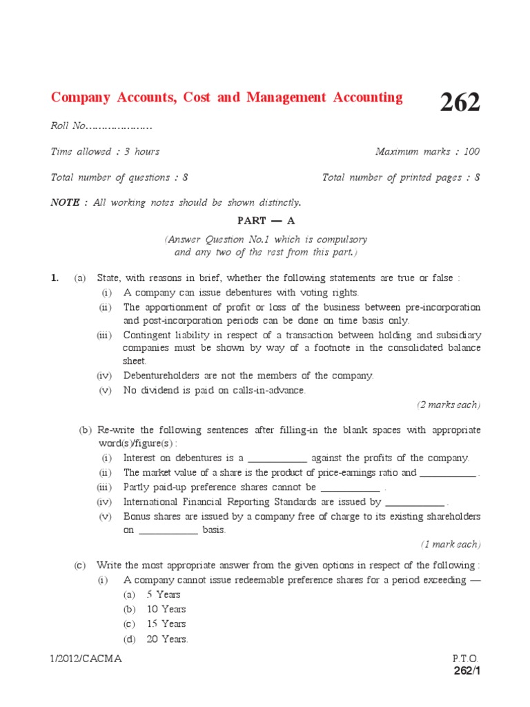Company Secretary Exam Paper 2012 | PDF | Dividend | Balance Sheet