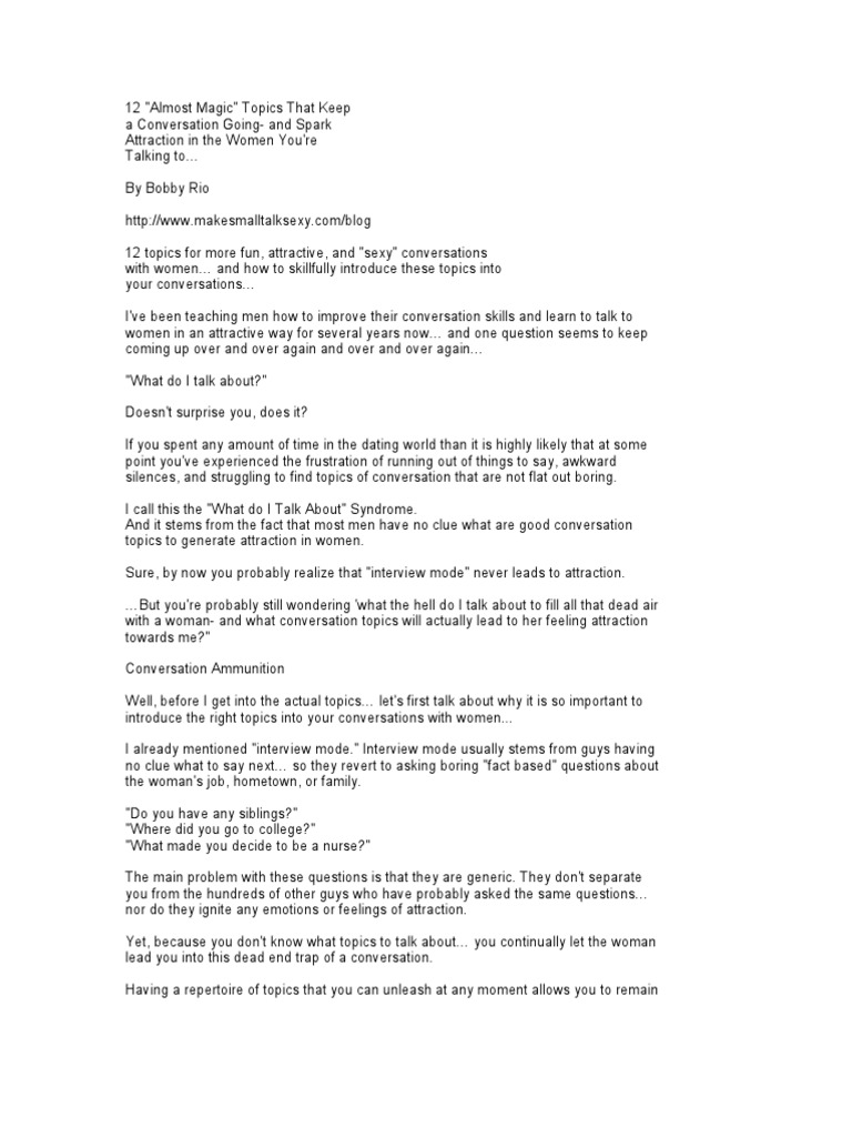 12 Topics That Keep A Woman Going | PDF | Conversation | Emotions