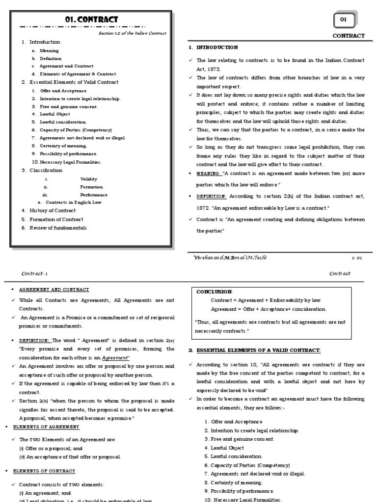 Contract - 1 Notes | PDF | Offer And Acceptance | Consideration