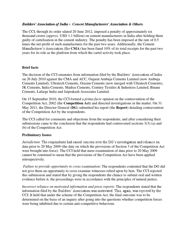 Summary Cement Case | PDF | Cartel | Capacity Utilization