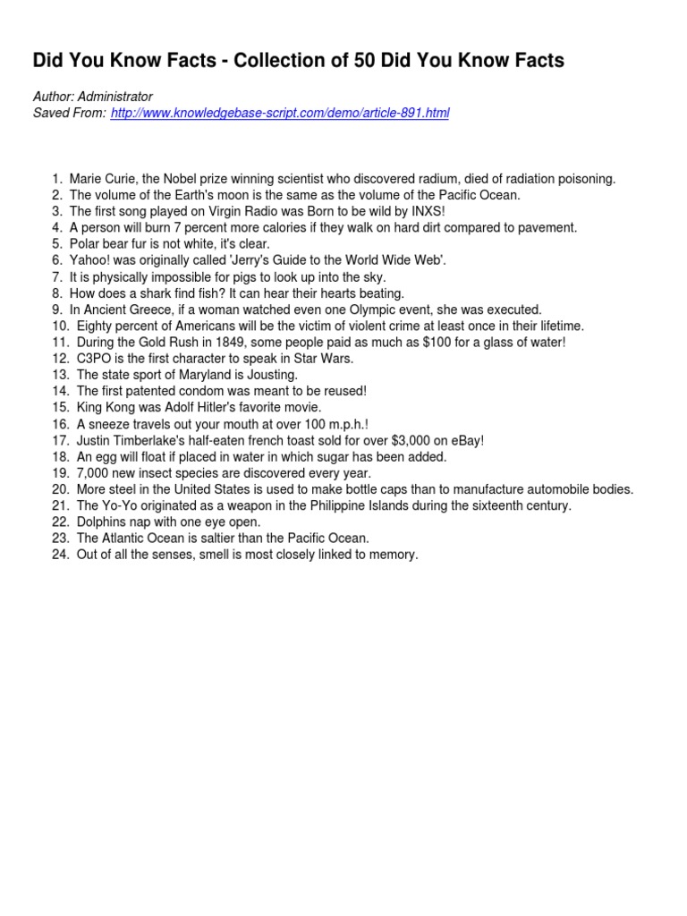 50 Fascinating Did You Know Facts | PDF