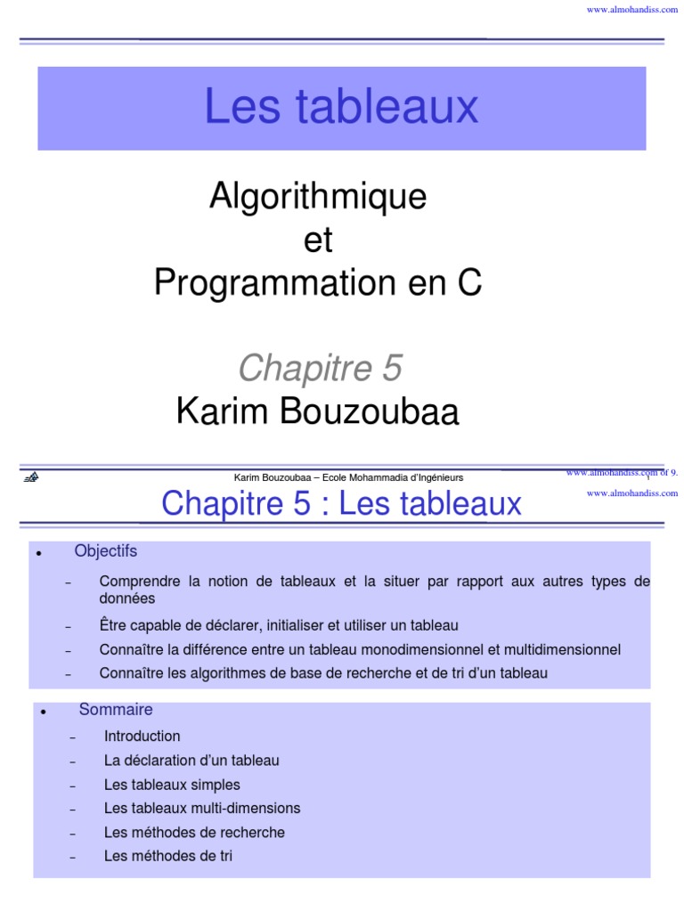 Chapitre5 Tableaux | PDF | Algorithmes | Informatique théorique