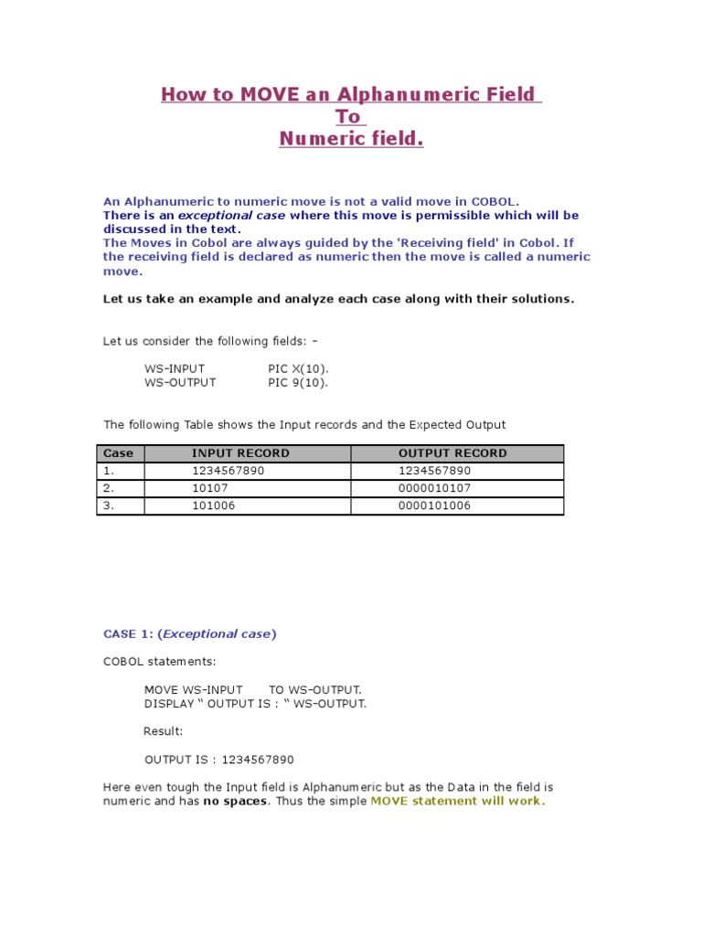 How To Move An Alphanumeric Field Pdf Function Mathematics Array Data Structure 0643