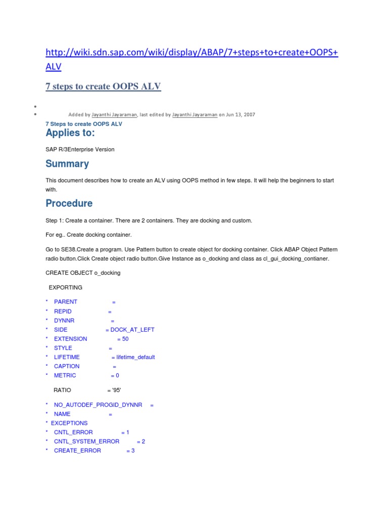 7 Steps To Create OOPS ALV | PDF | Method (Computer Programming ...