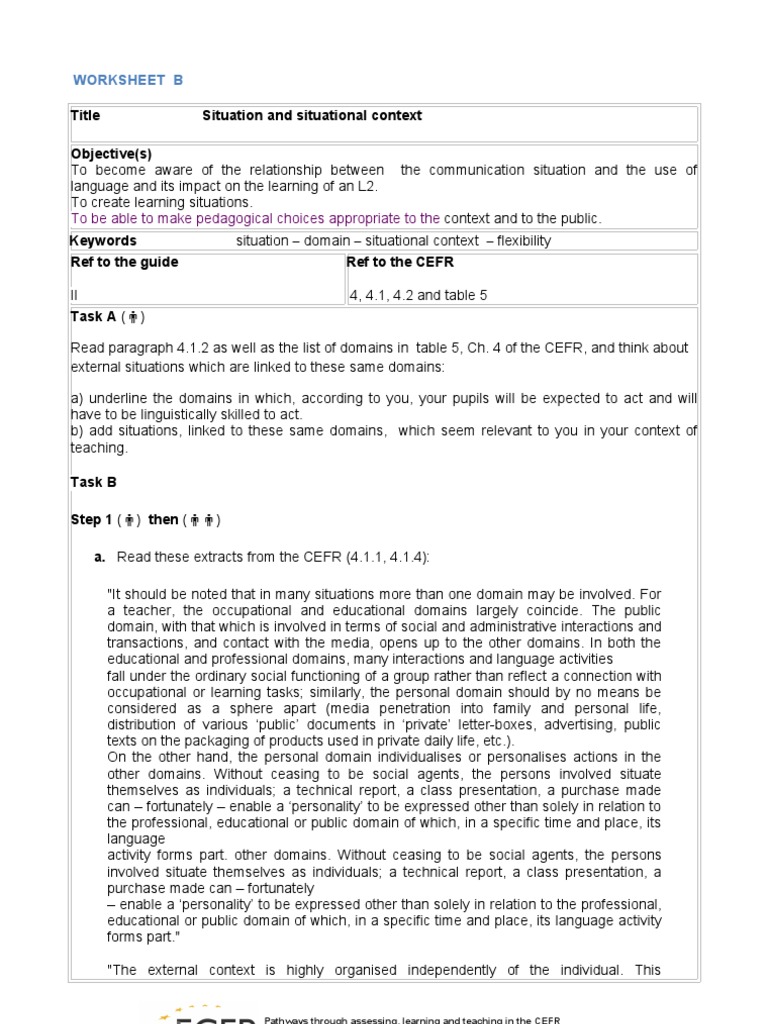 WORKSHEET B Situation Situational Context | PDF | Learning | Teachers