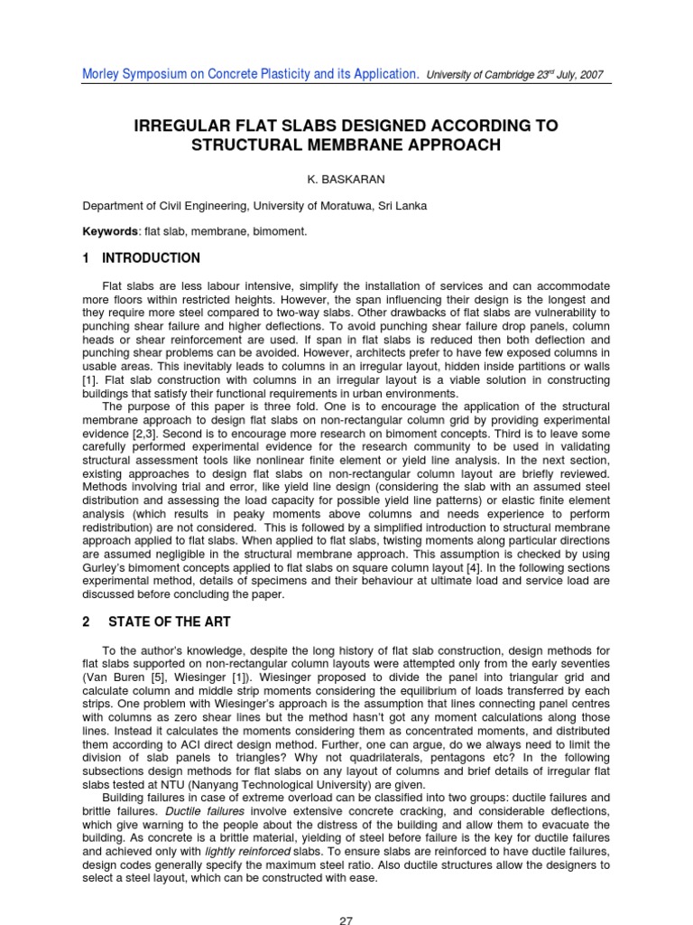 Irregular Flat RC Slabs Designed According To Structural Membrane ...