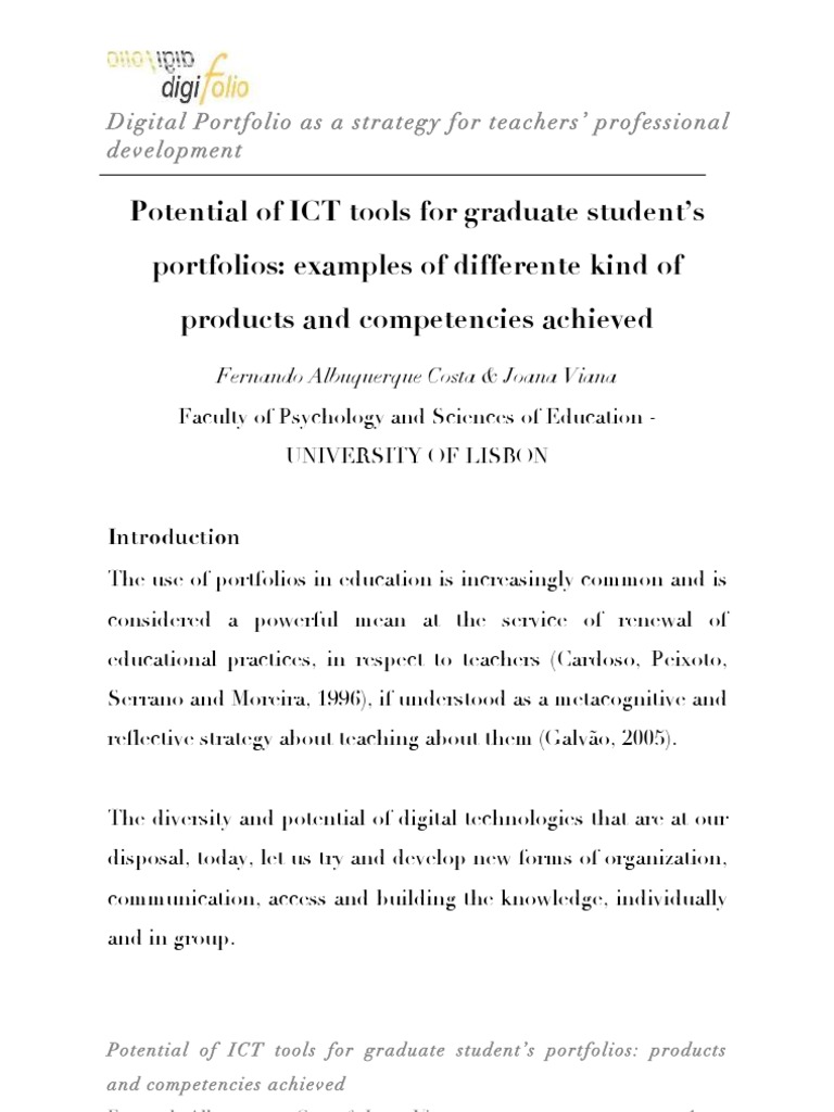 Potential of ICT Tools For Graduate Student's Portfolios: Examples of Differente Kind of ...